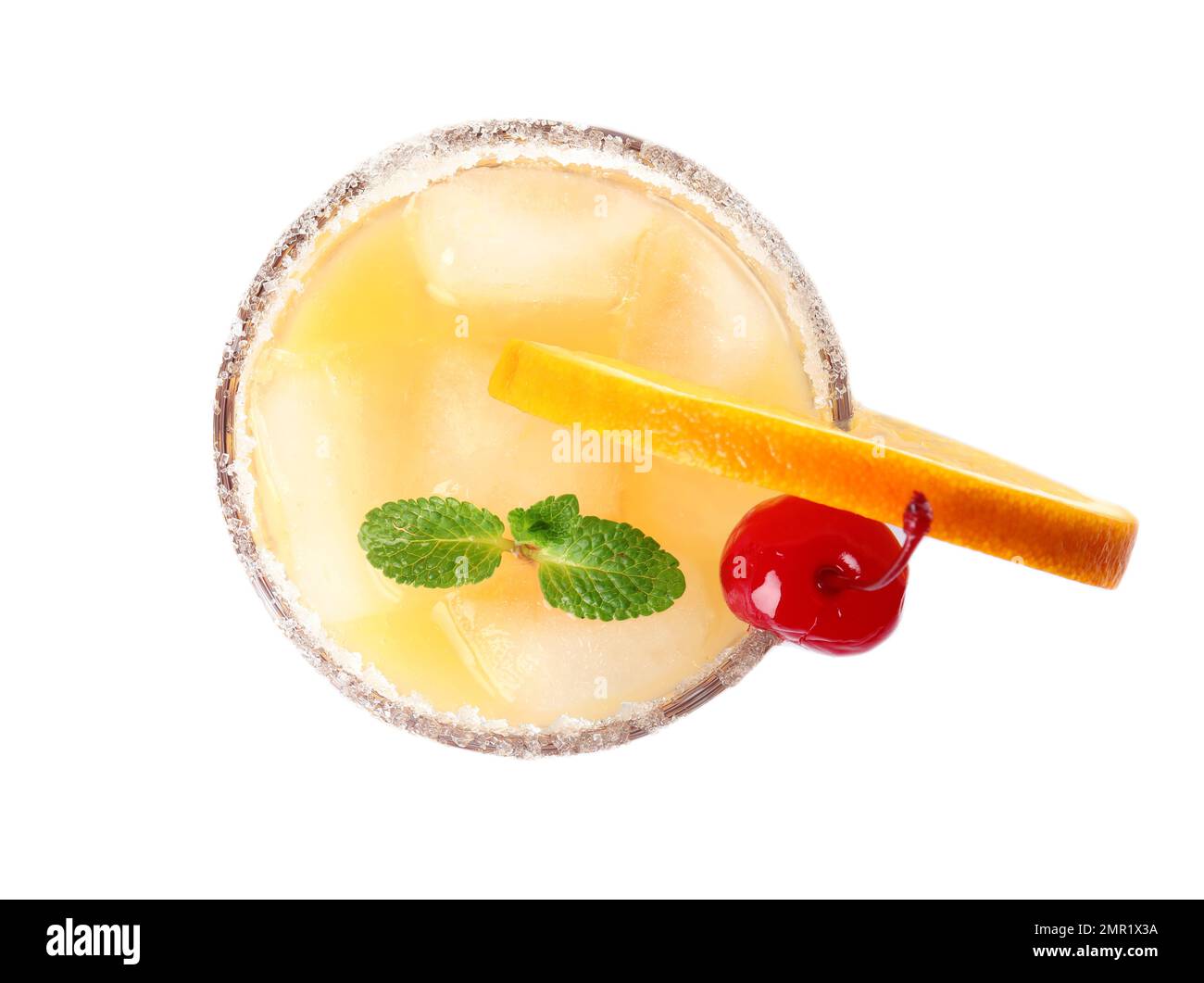 Fresh alcoholic Tequila Sunrise cocktail isolated on white, top view ...