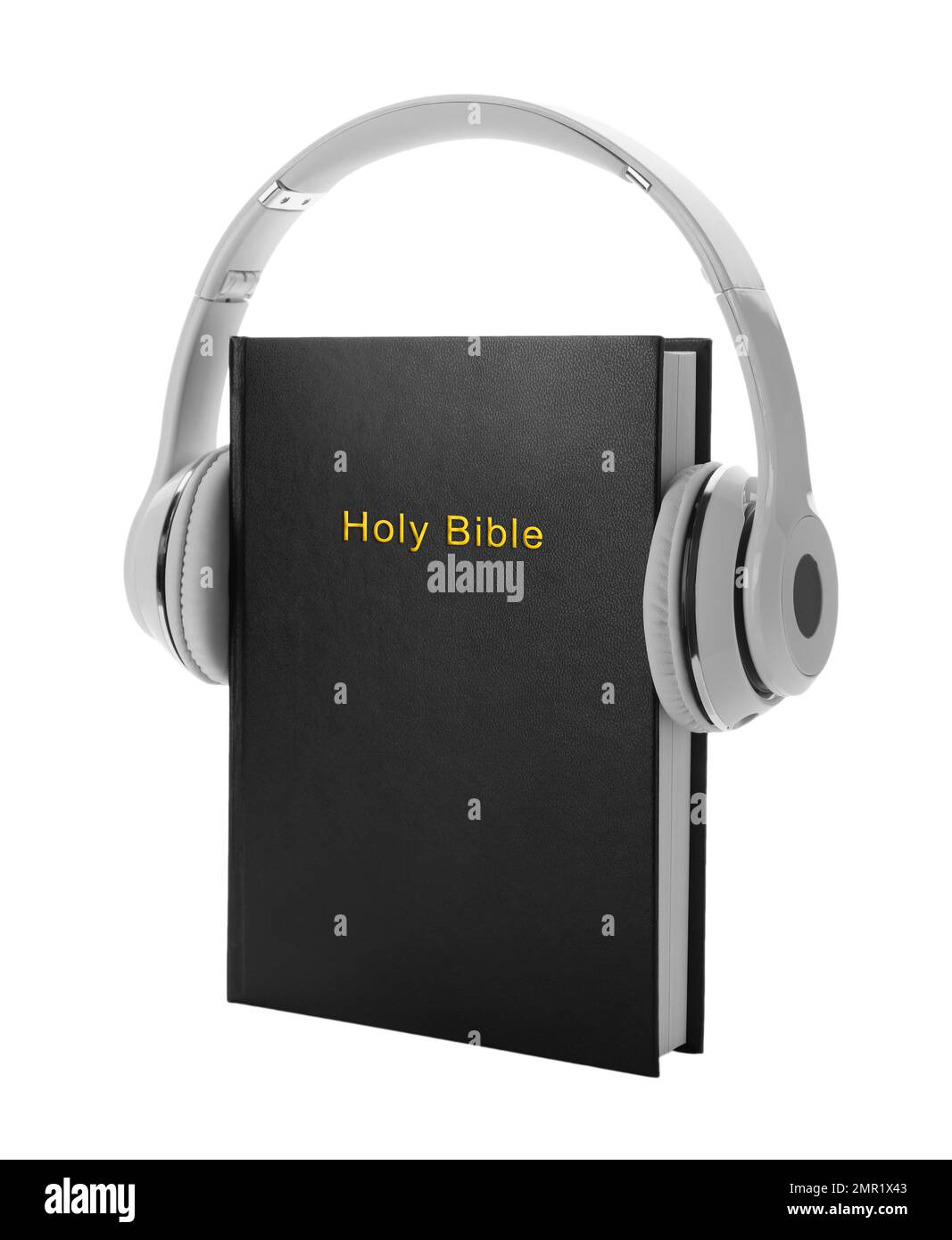 Bible and headphones on white background. Religious audiobook Stock ...
