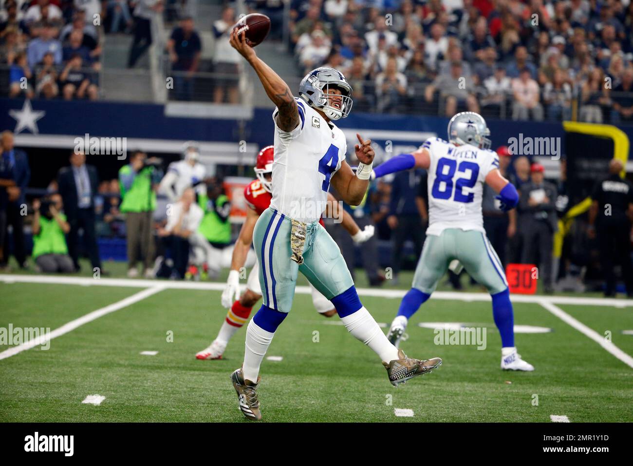 Dallas Cowboys quarterback Dak Prescott (4) throws a pass in the first ...