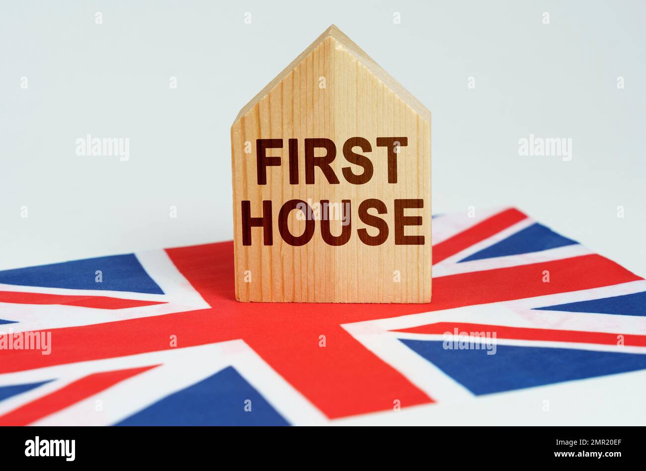 Real estate concept. On the flag of Great Britain there is a model of a ...