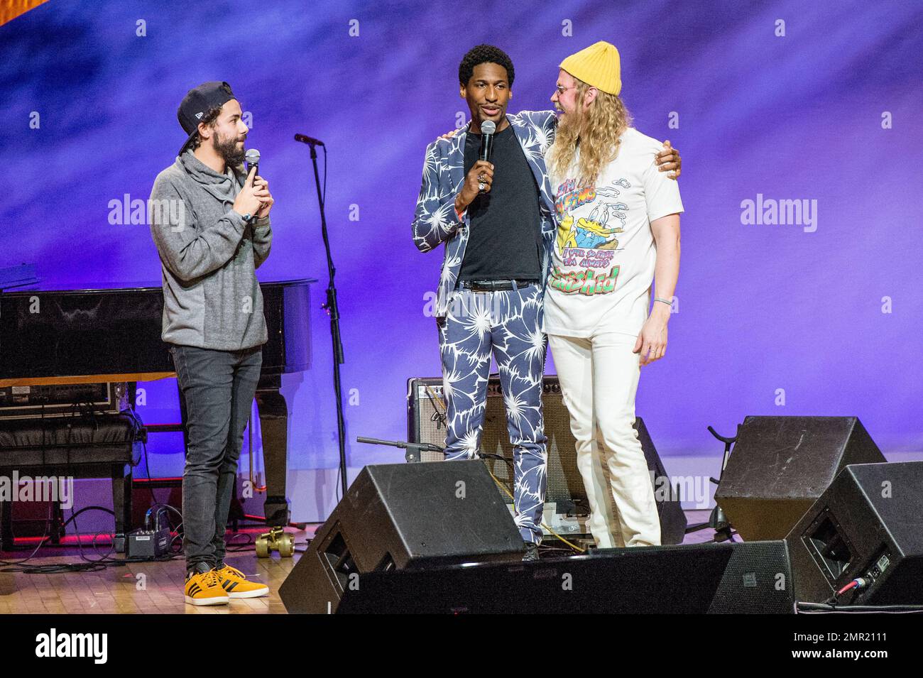 Ramy Youssef, from left, Jon Batiste, and Allen Stone seen on day one ...