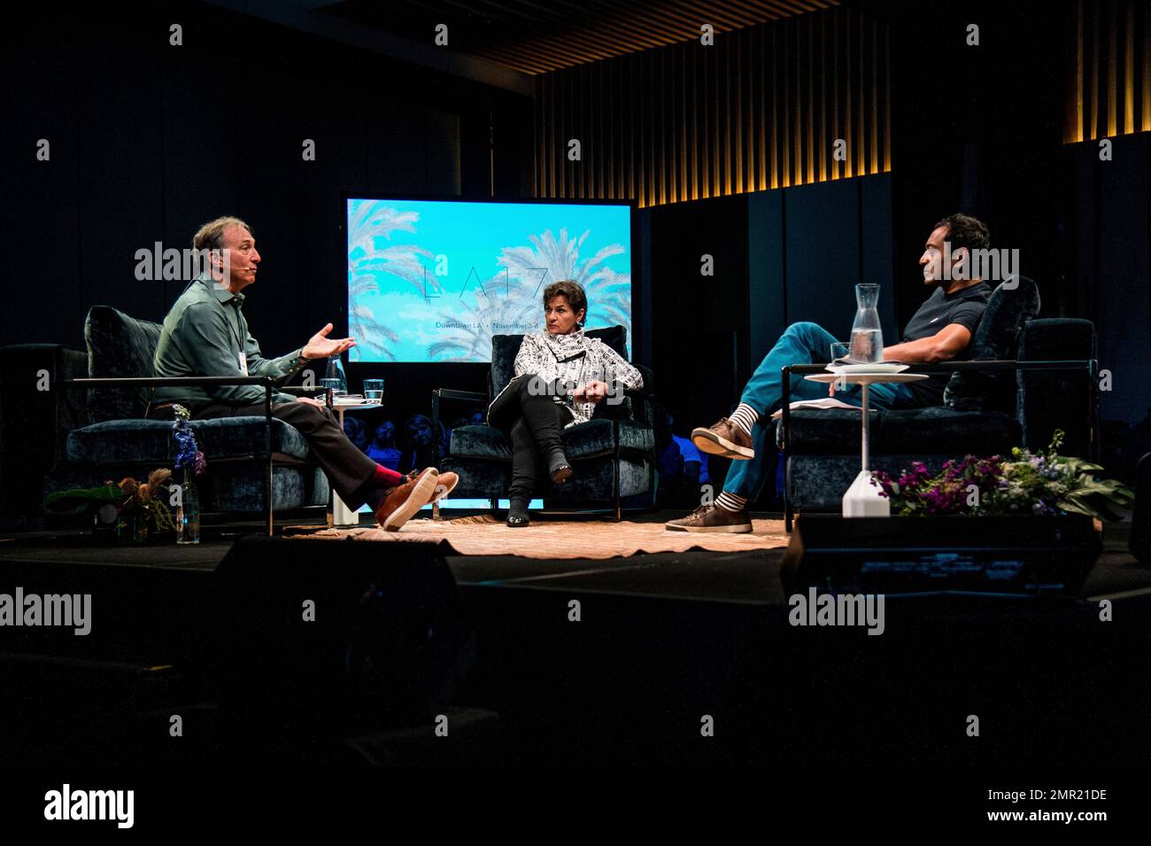 Christiana Figueres, from left, Peter Seligmann and a Summit Host seen ...