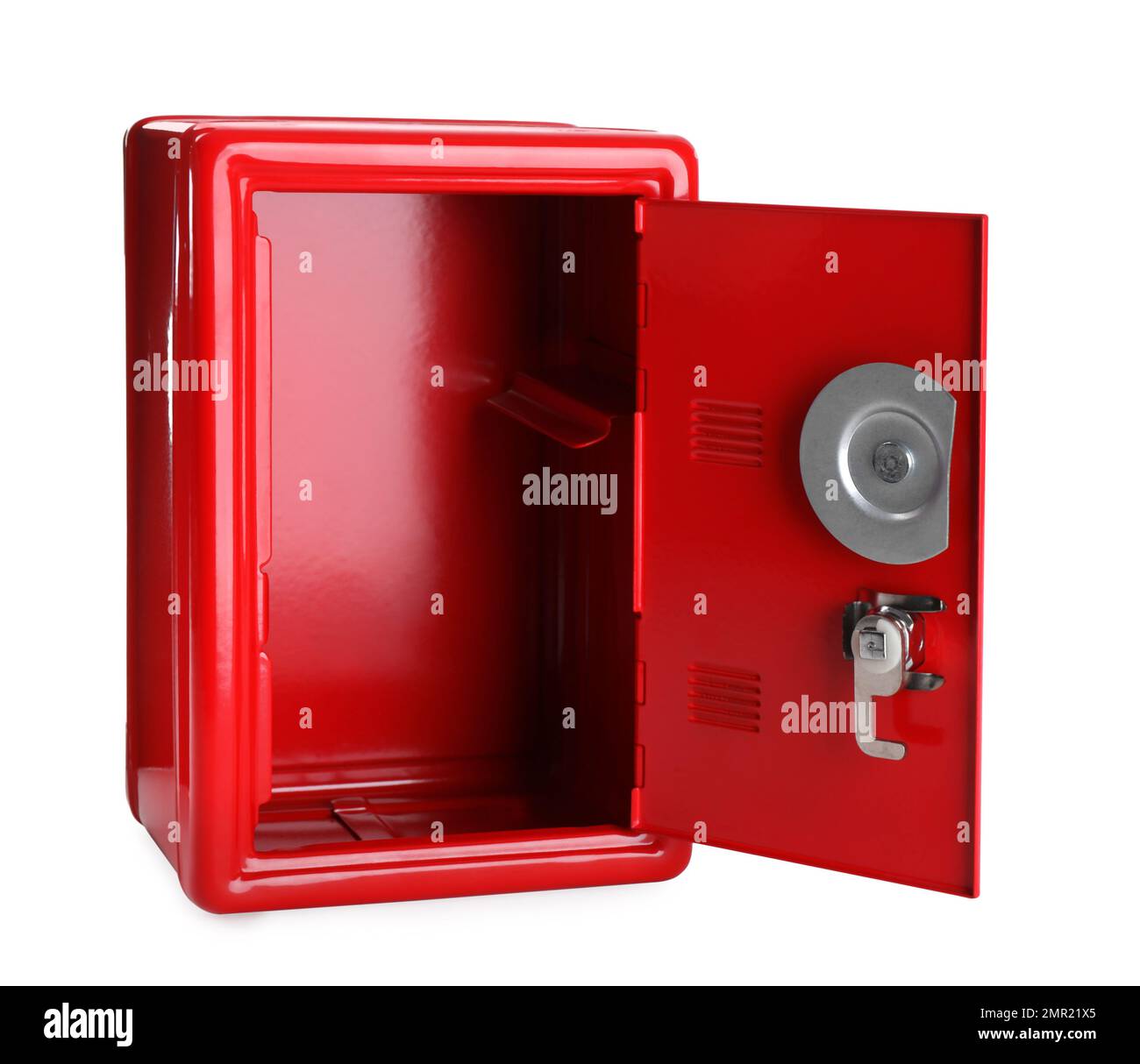 Open red steel safe isolated on white Stock Photo - Alamy