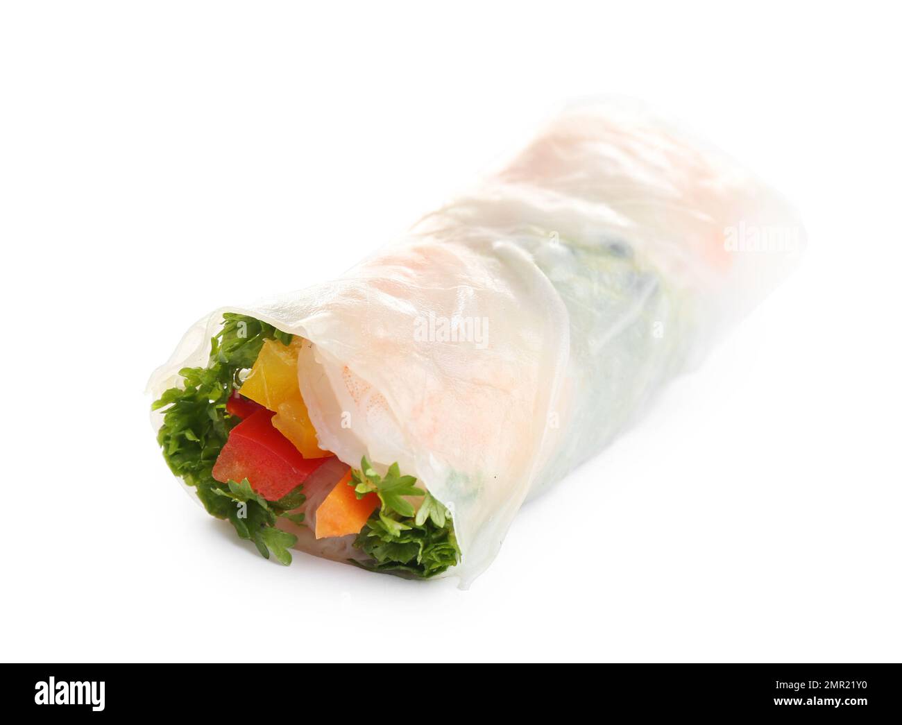 Delicious roll wrapped in rice paper isolated on white Stock Photo - Alamy