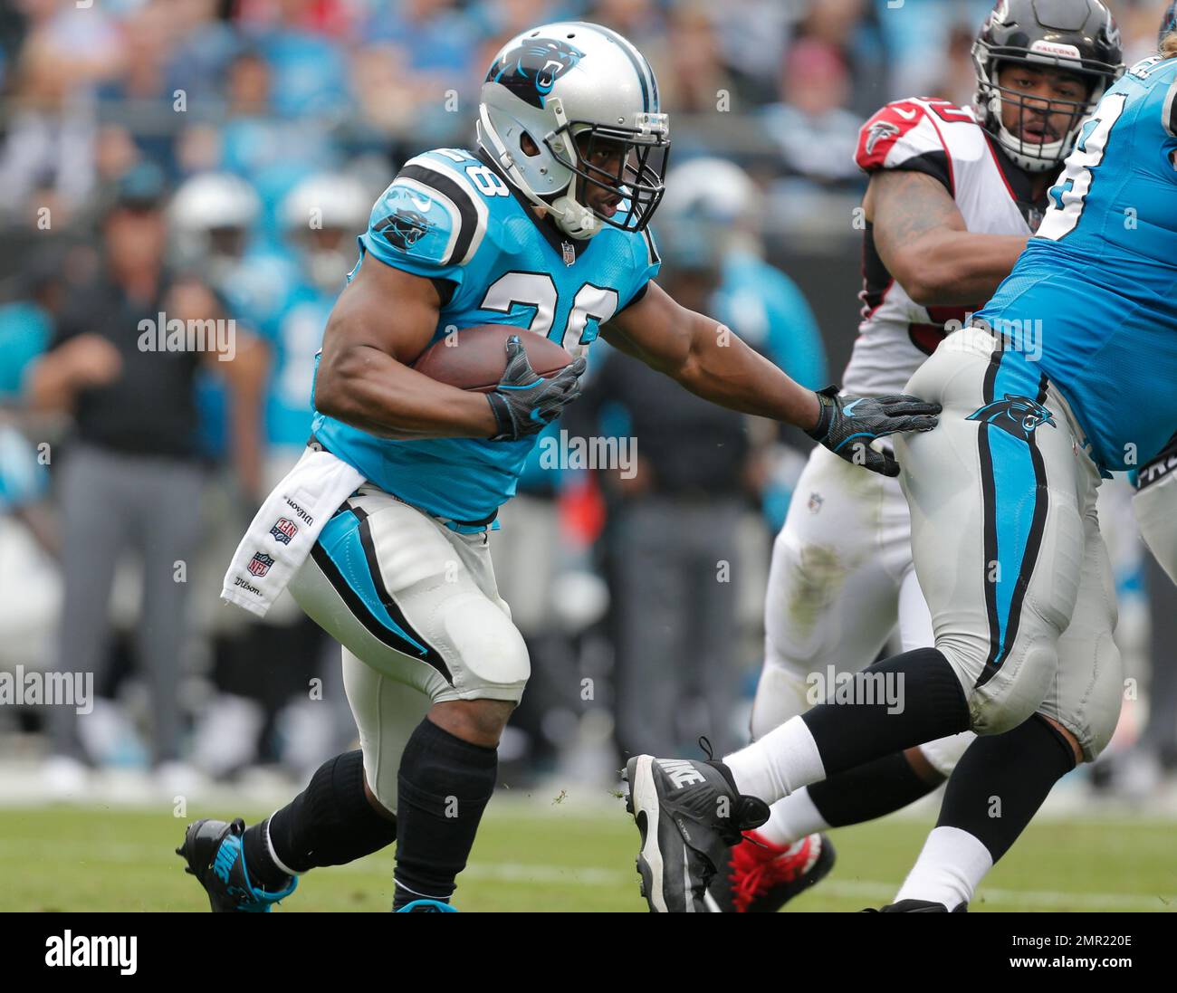 Carolina Panthers' Jonathan Stewart (28) runs against the Atlanta ...