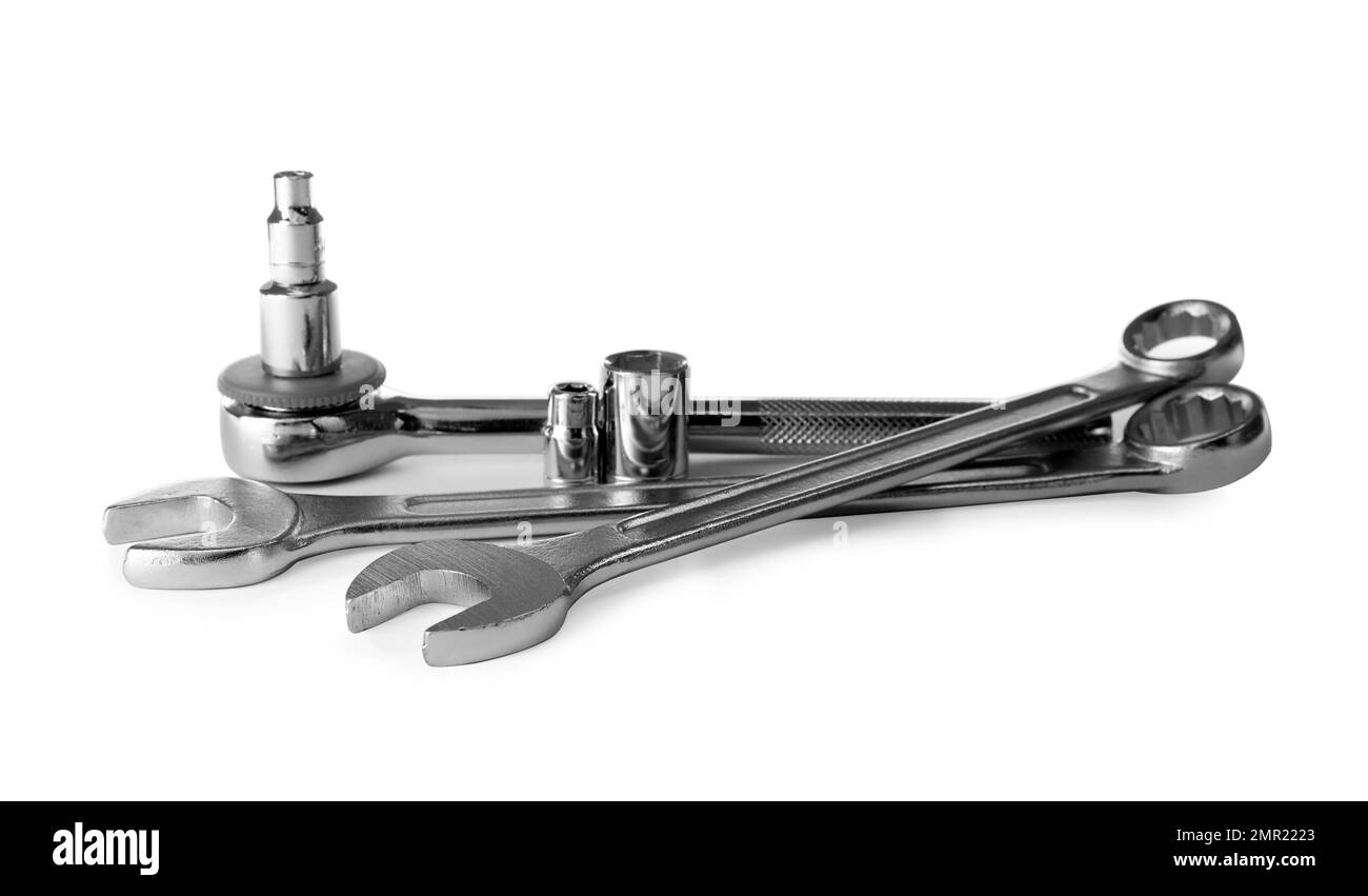 Modern auto mechanic's tools isolated on white Stock Photo - Alamy