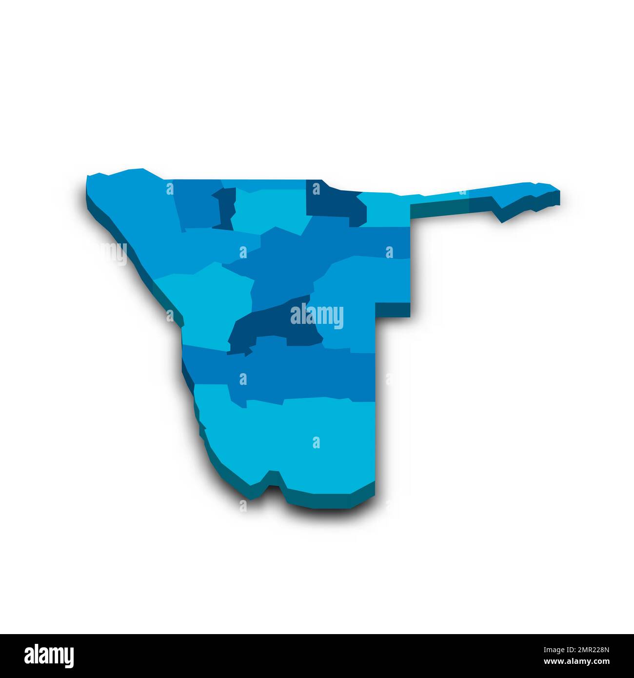 Namibia political map of administrative divisions - regions. Blue blank ...