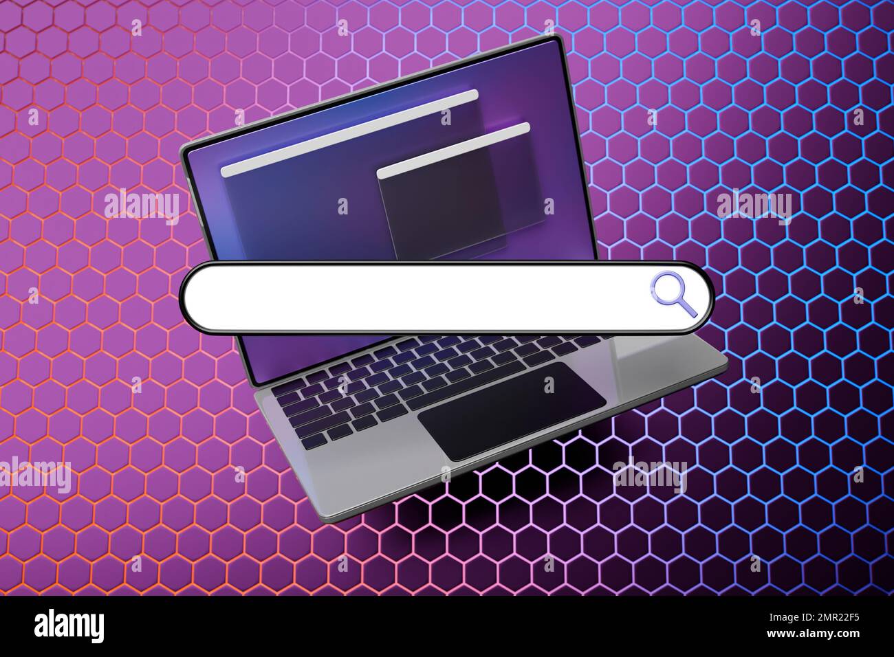3D colorful illustration of a modern laptop with an information search ...