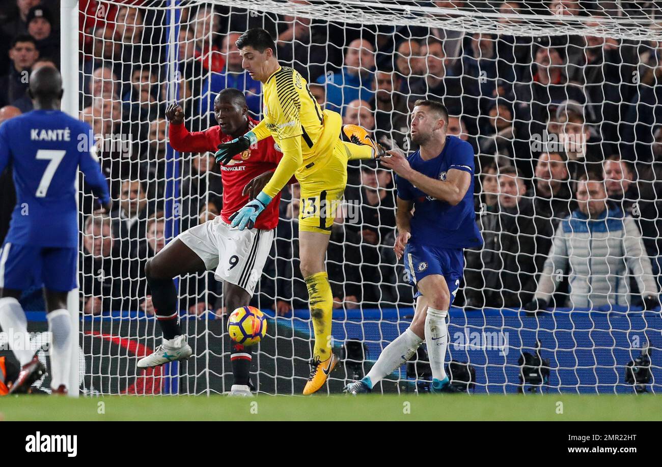 Chelsea's goalkeeper Thibaut Courtois makes a save during the English ...