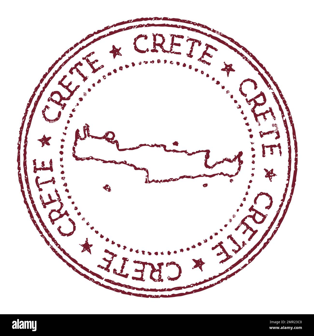 Crete round rubber stamp with island map. Vintage red passport stamp ...