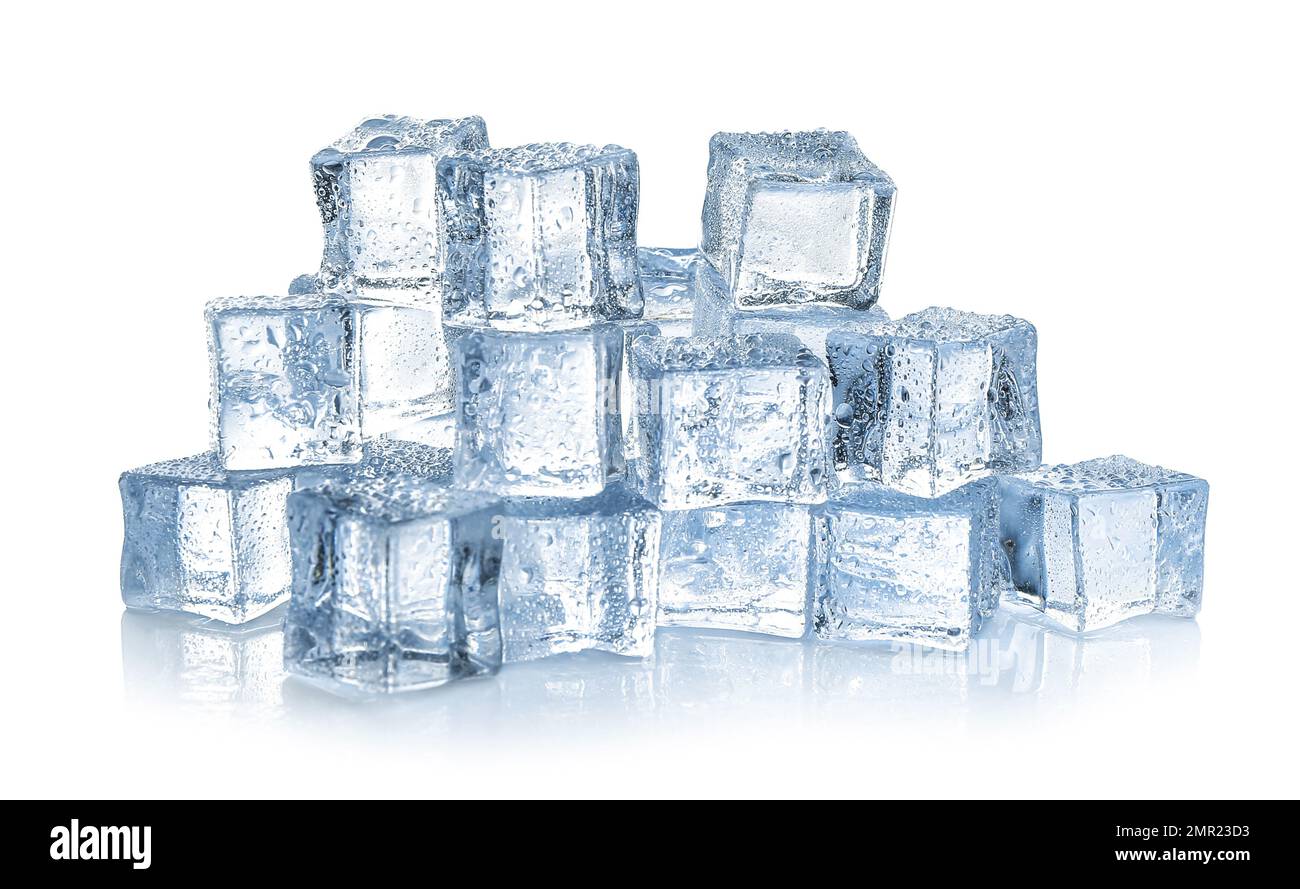 Crystal clear ice cubes with water drops isolated on white Stock Photo ...