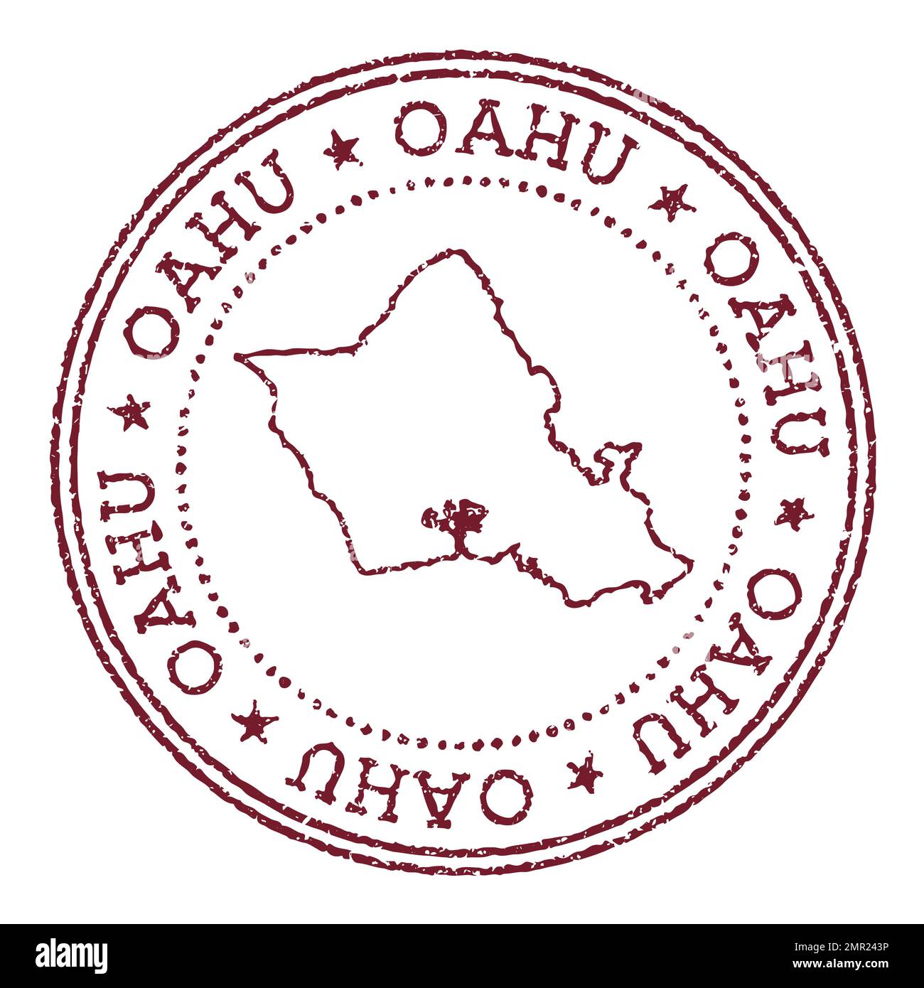 Oahu round rubber stamp with island map. Vintage red passport stamp ...