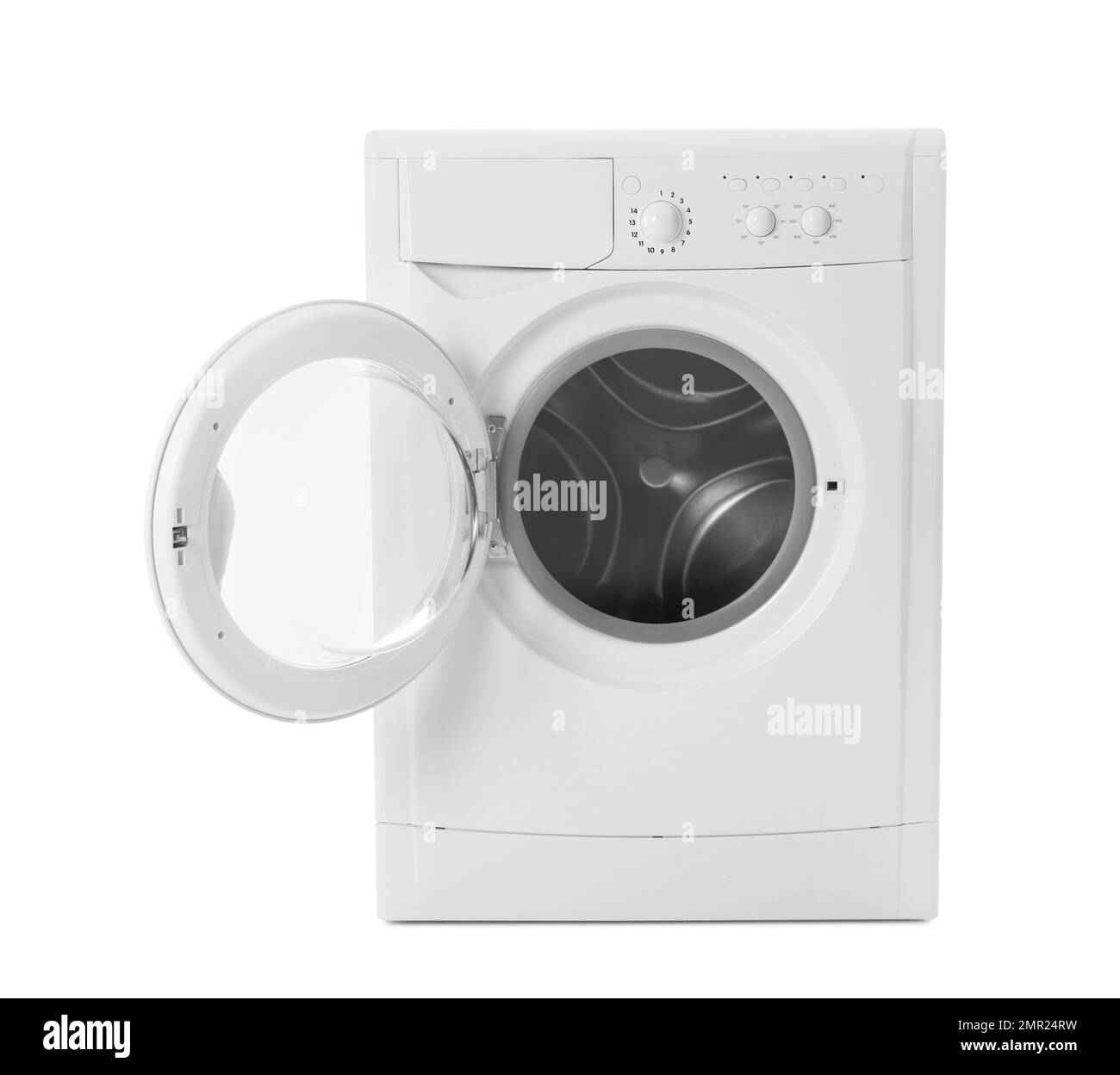 Modern washing machine isolated on white. Laundry day Stock Photo - Alamy