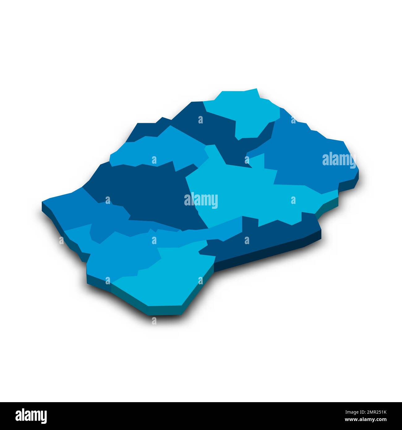 Lesotho political map of administrative divisions - districts. Blue ...