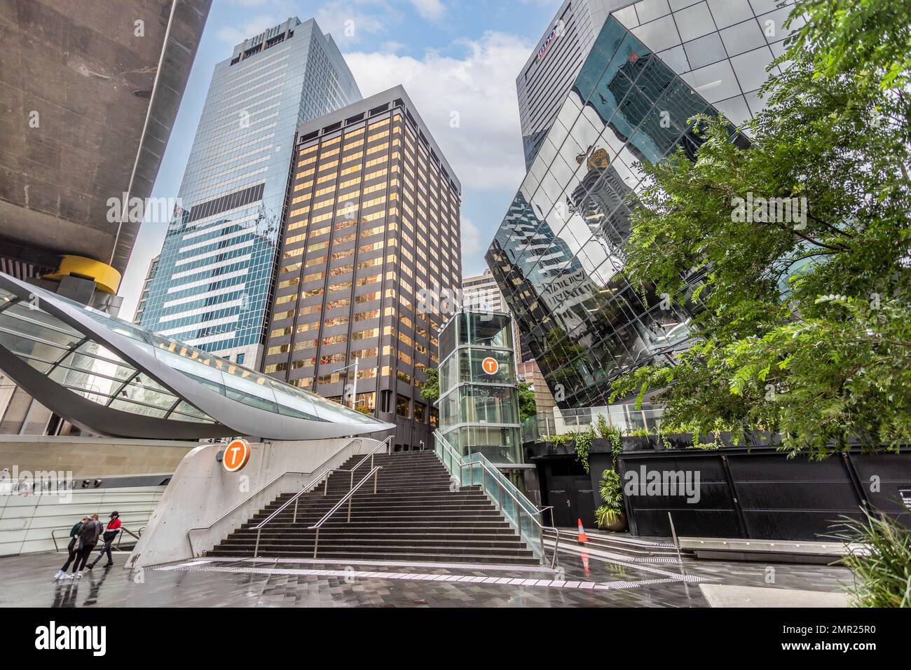 Skyscrappers and entrance to Wynyard metro station in Napoleon Plaza ...