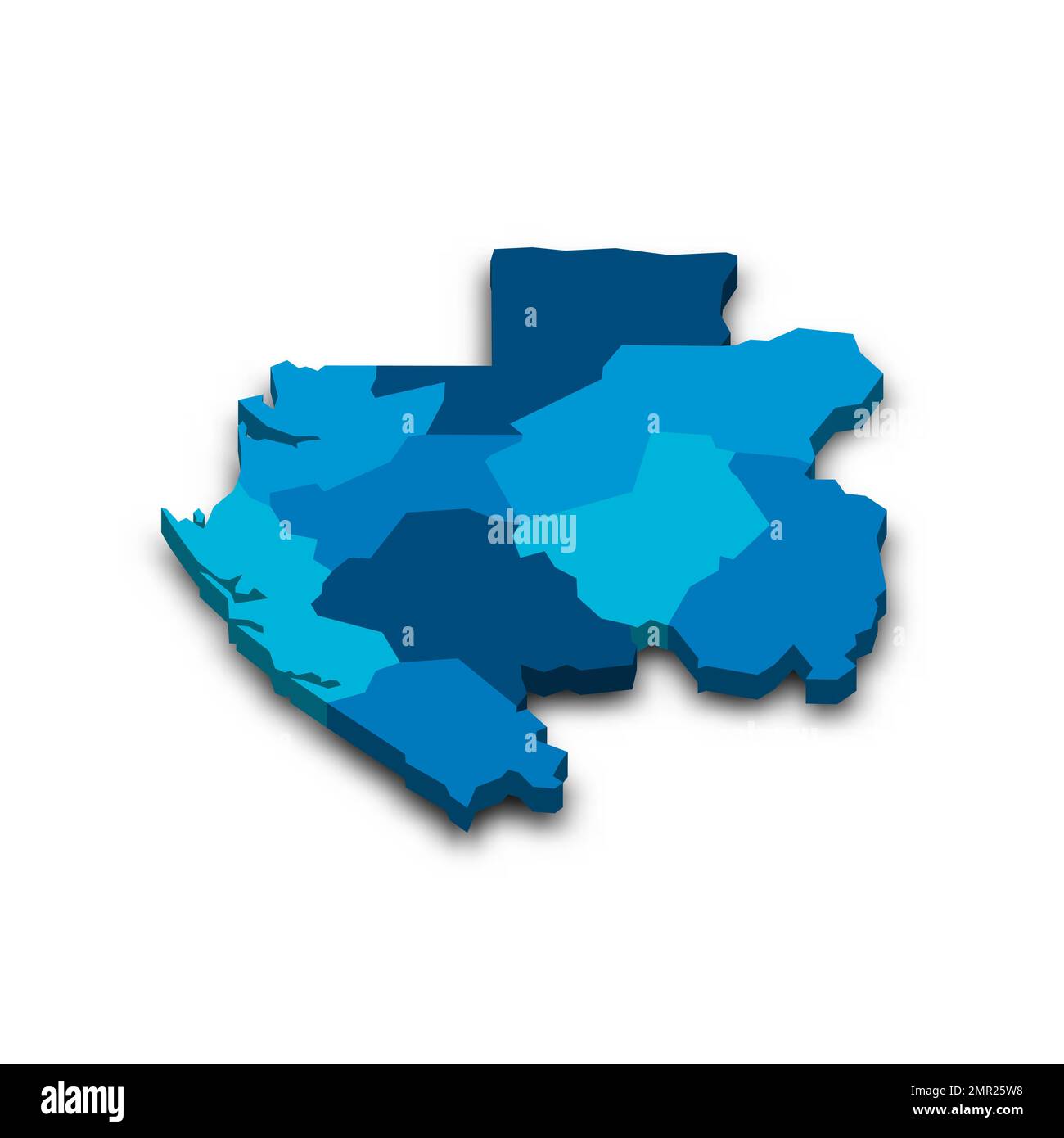 Gabon political map of administrative divisions - provinces. Blue blank 3D vector map with ...