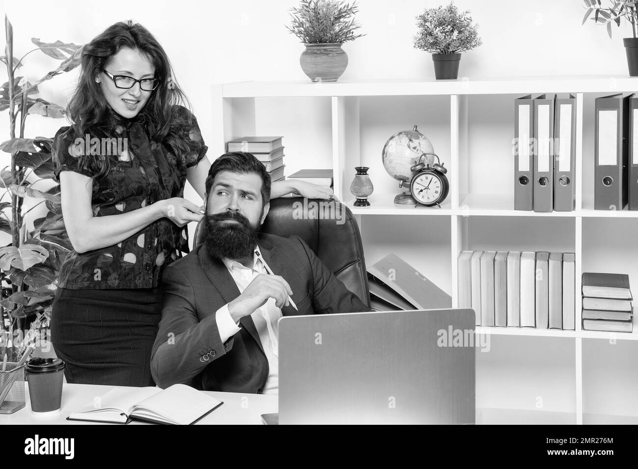 Physical Flirt Secretary Touching Boss By Ear Flirt At Workplace