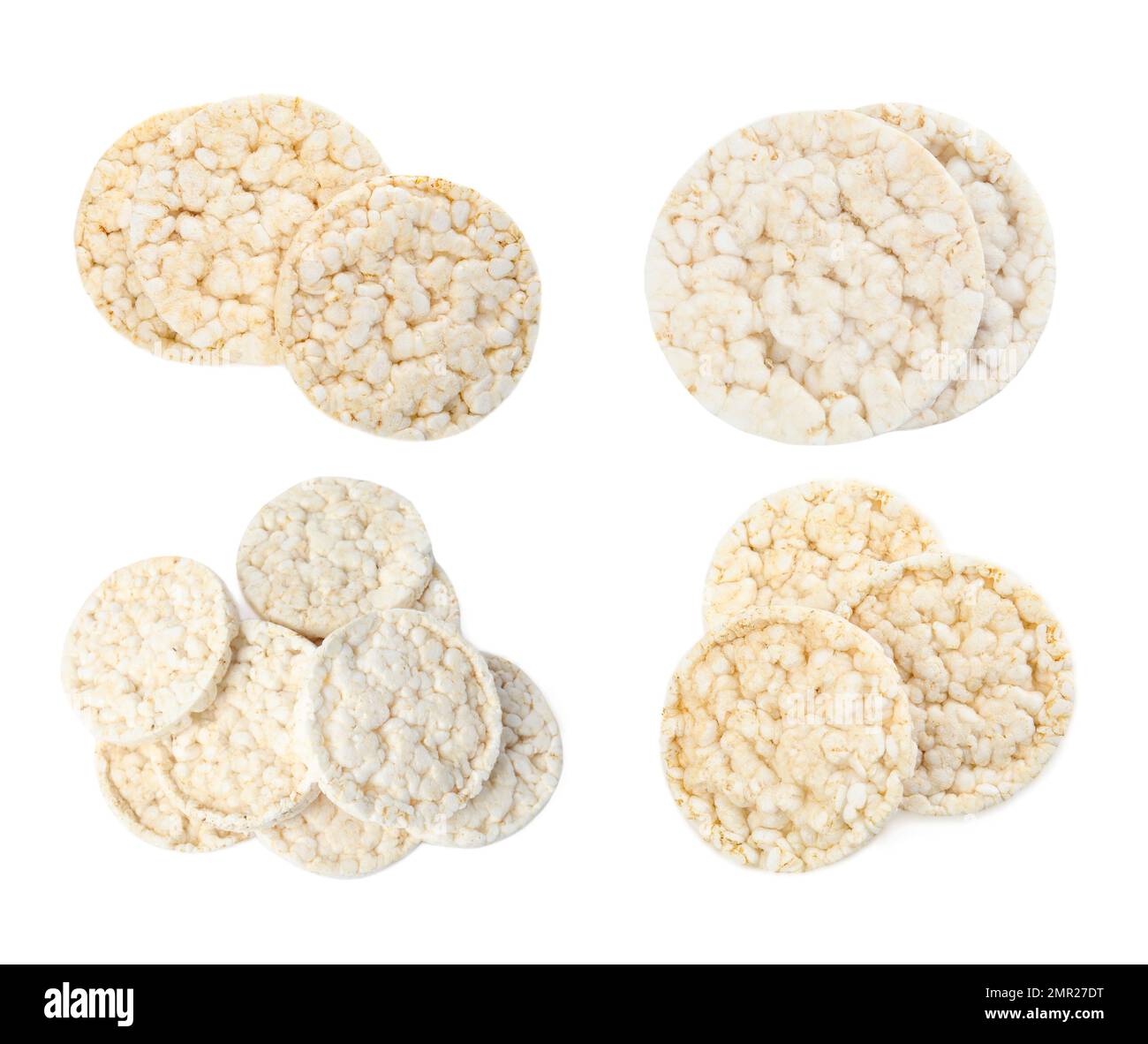 Set of puffed rice cakes on white background, top view Stock Photo - Alamy