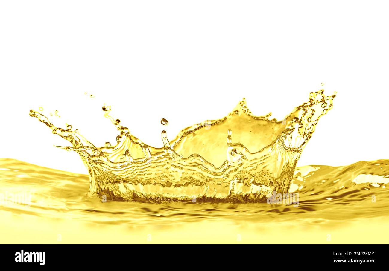 Splash of natural cooking oil on white background Stock Photo - Alamy