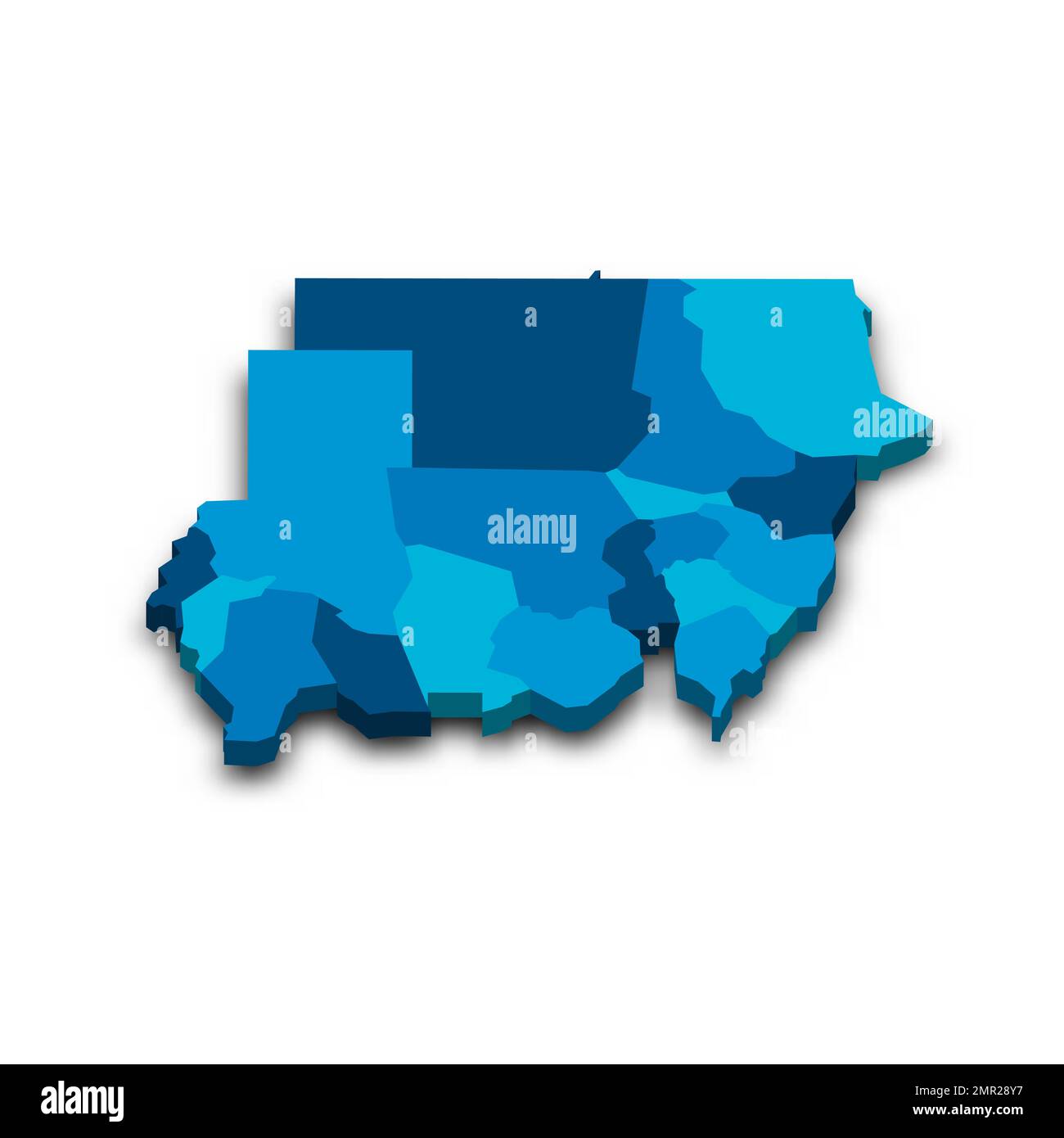 Sudan political map of administrative divisions - states. Blue blank 3D ...
