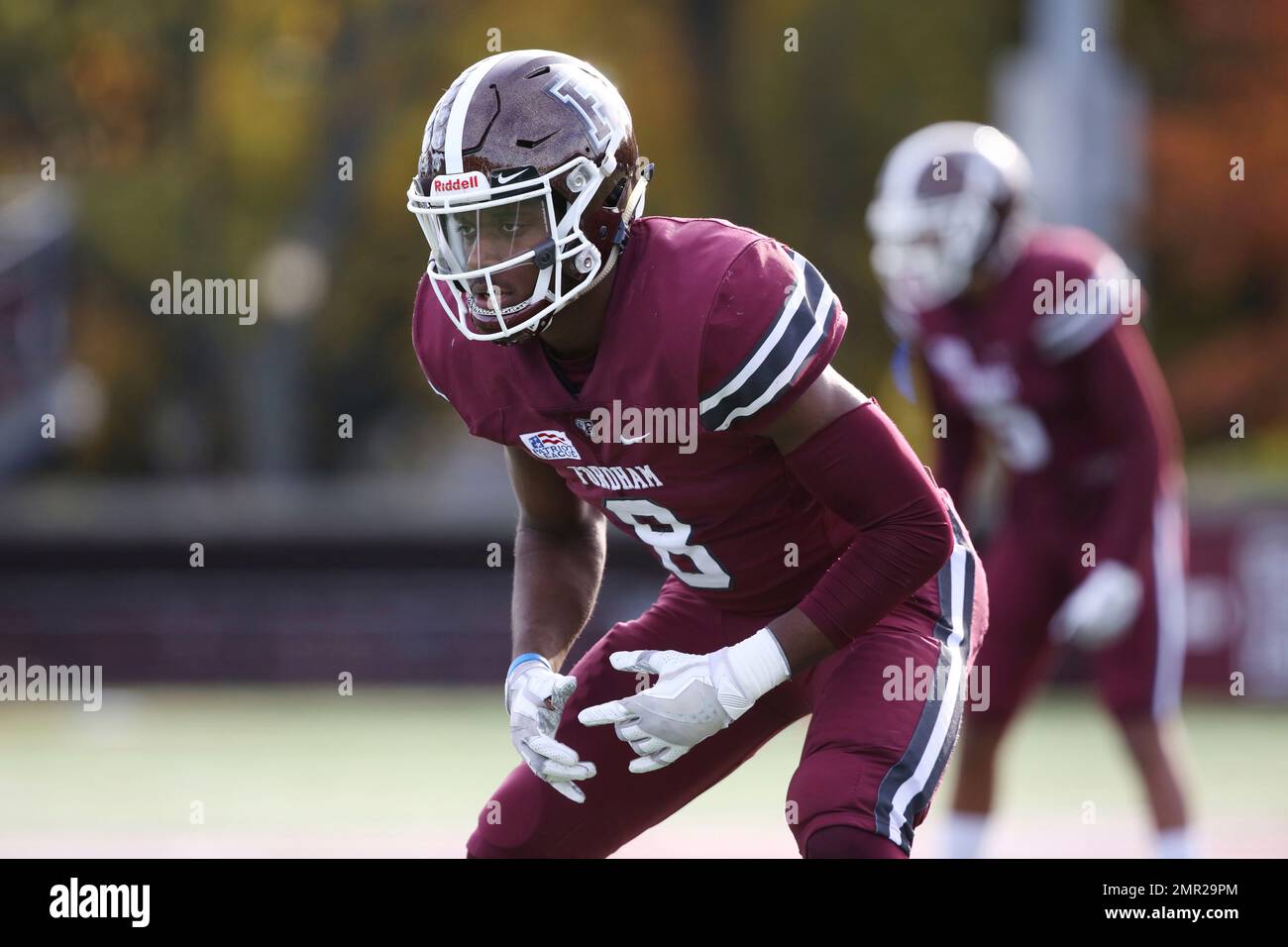 Fordham's Dylan Mabin #8 in action against Holy Cross during an NCAA ...