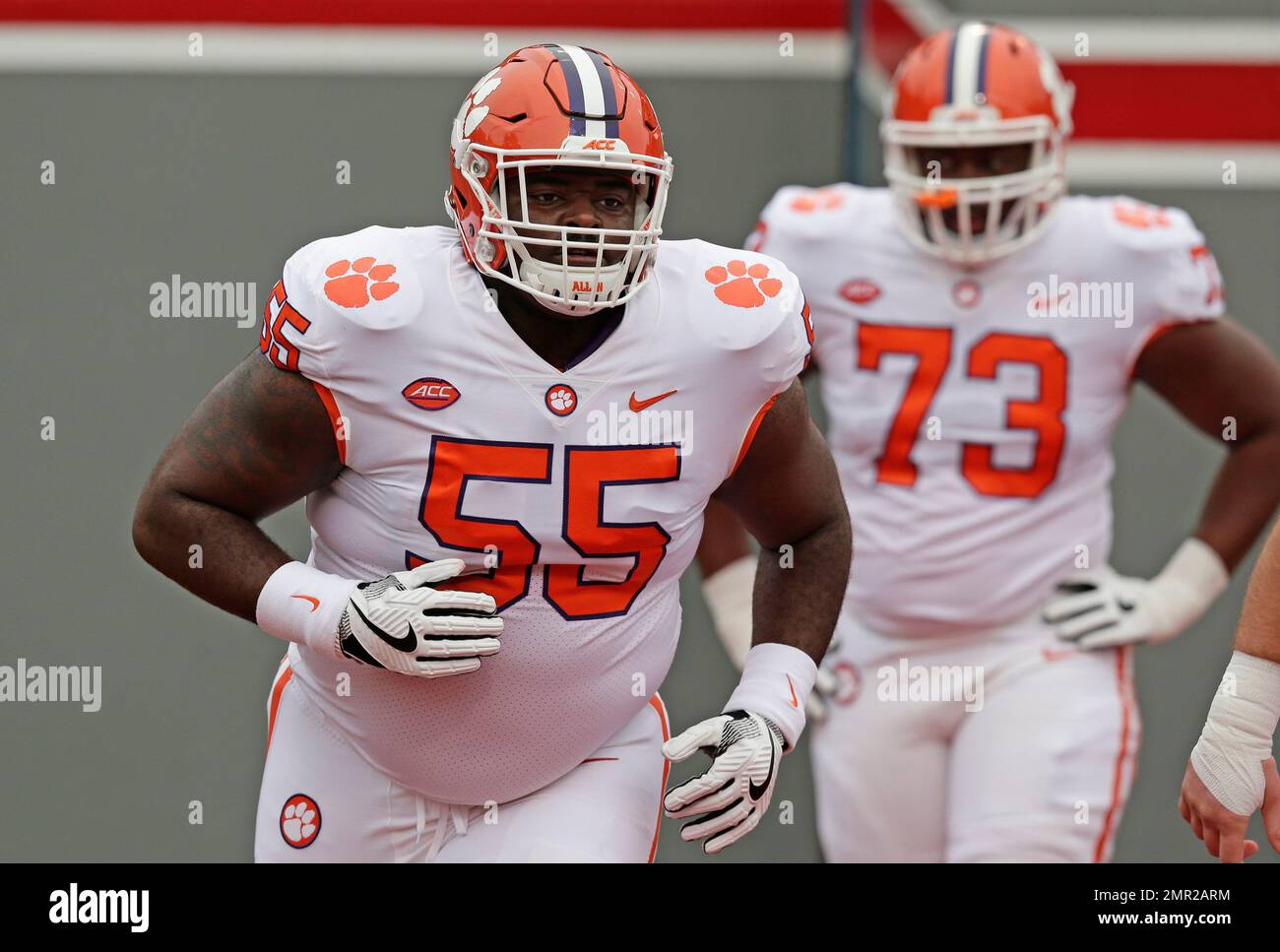 Clemson's Tyrone Crowder (55) warms up prior to an NCAA college ...