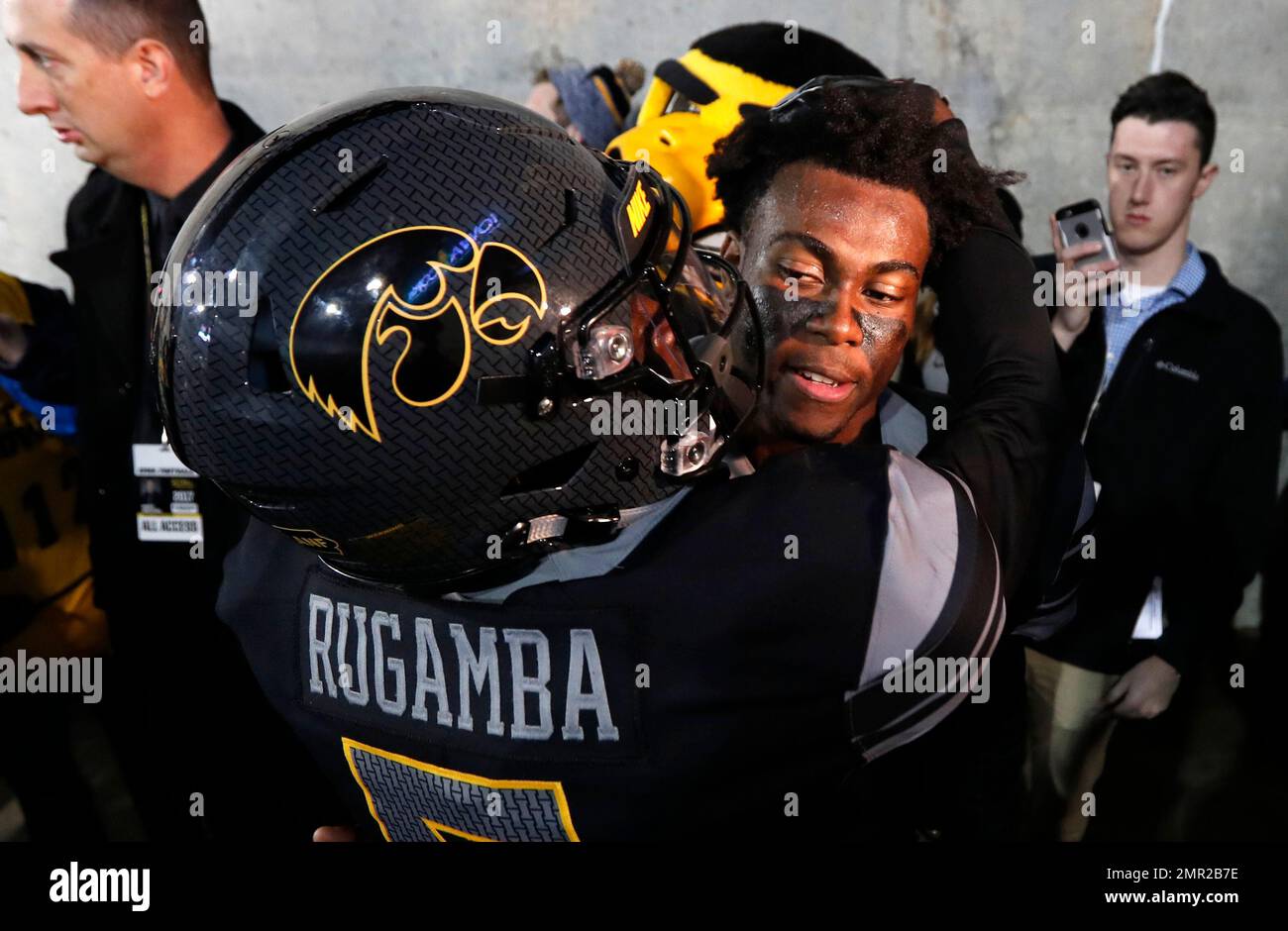 Iowa defensive back Joshua Jackson celebrates with teammate Manny ...