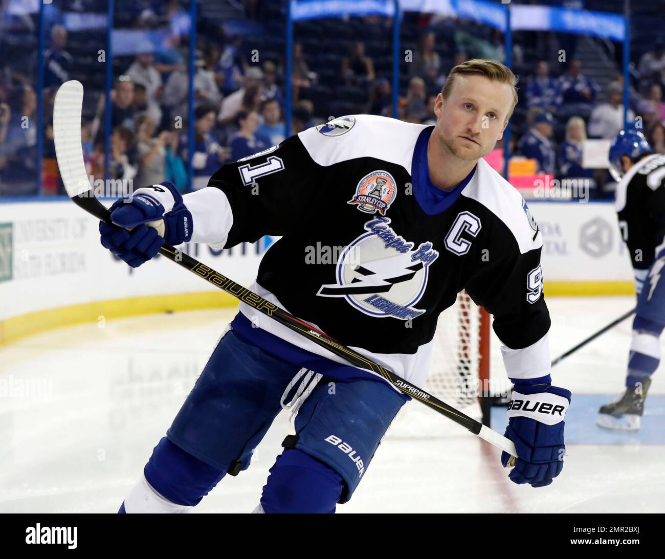 Tampa Bay Lightning center Steven Stamkos skates in warm-ups prior to ...
