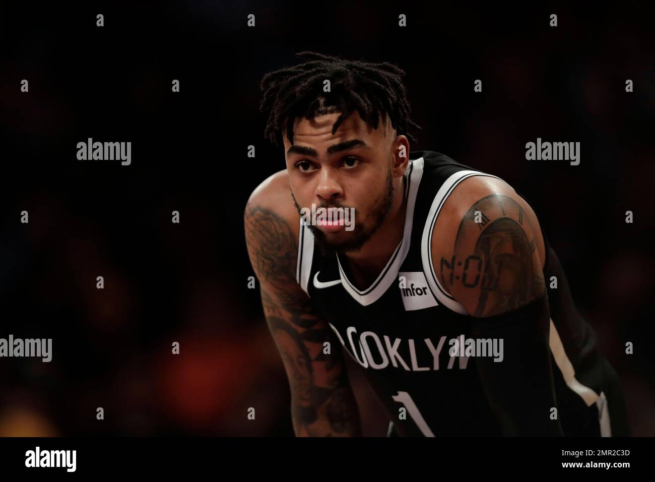 Brooklyn Nets guard D'Angelo Russell is seen during the first half of ...