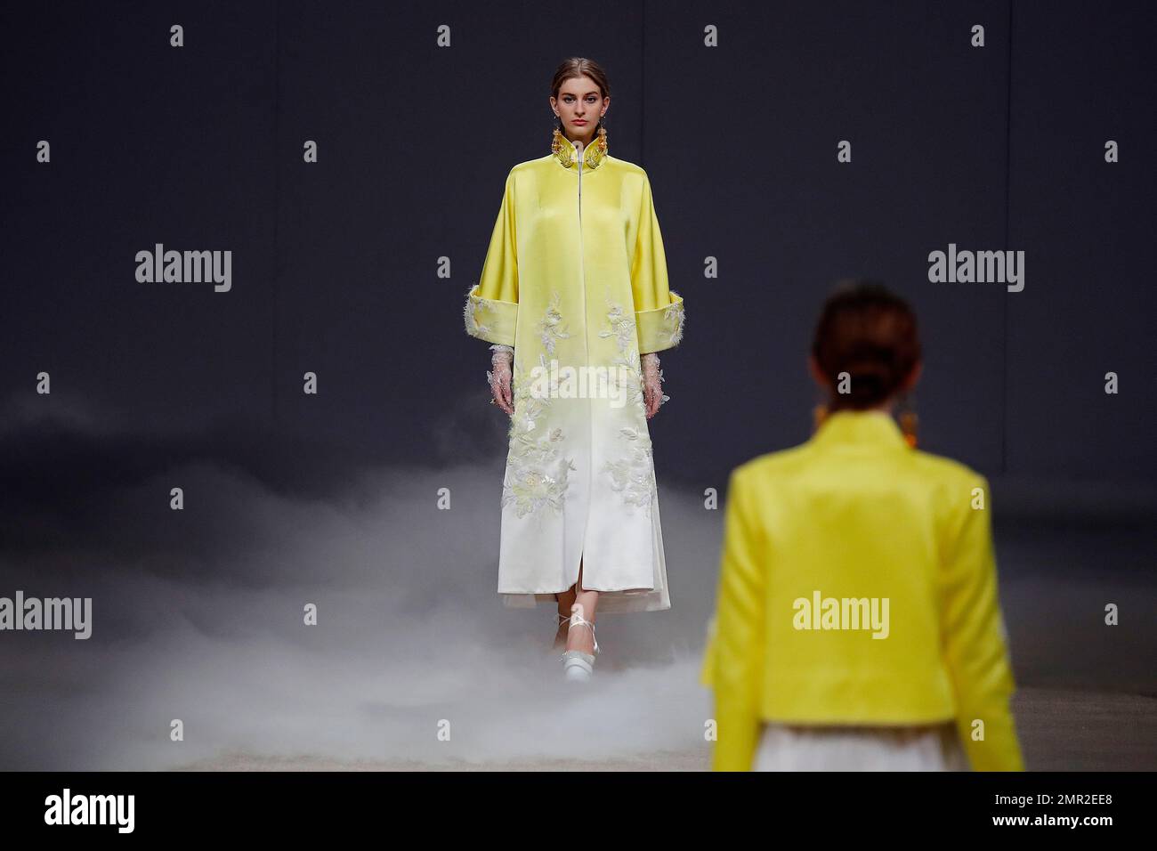 A model presents "Heaven Gaia" creations by Chinese designer Xiong Ying ...