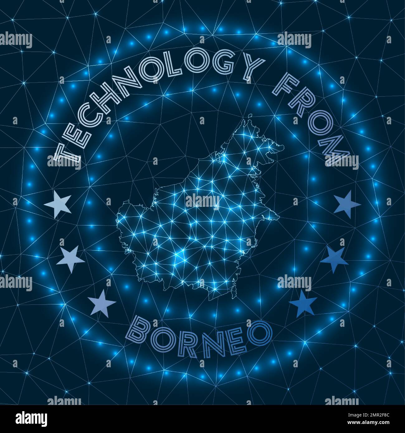 Technology From Borneo. Futuristic geometric badge of the island. Technological concept. Round ...