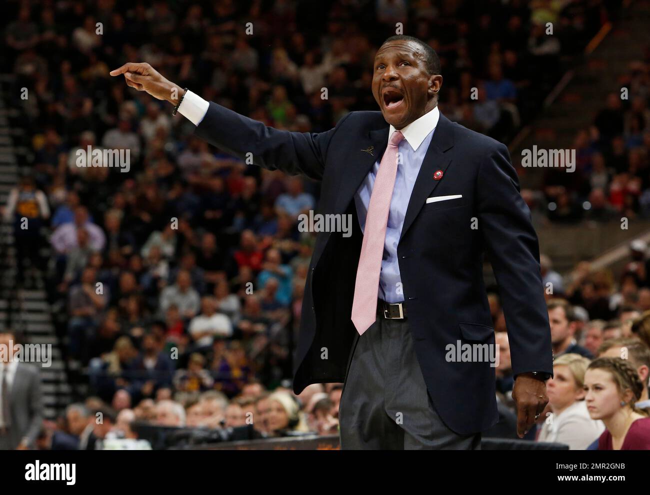 Toronto Raptors head coach Dwane Casey yells to his players from the ...