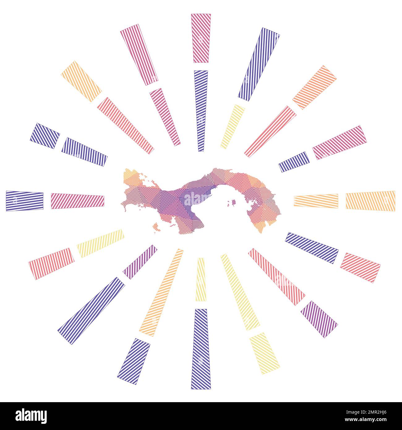 Panama sunburst. Low poly striped rays and map of the country. Powerful ...