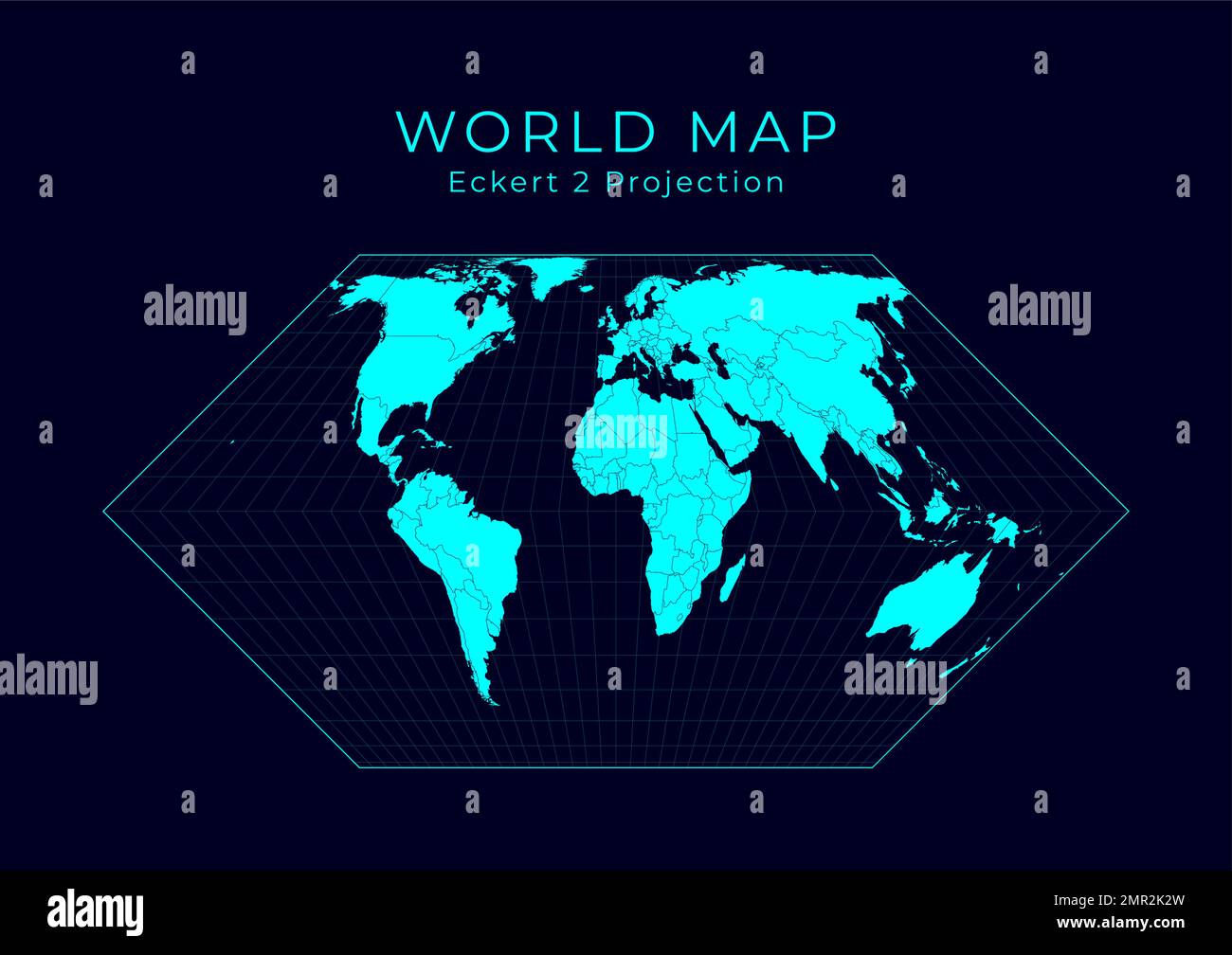 Map of the World. Eckert II projection. Futuristic Infographic world ...