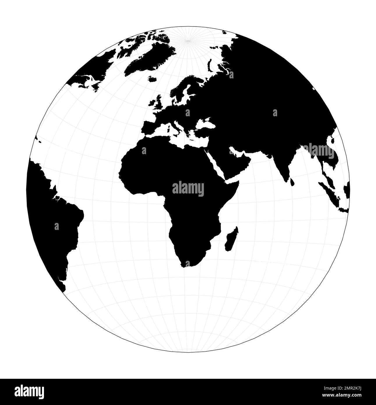 World map with graticule lines. Chamberlin projection for Africa ...