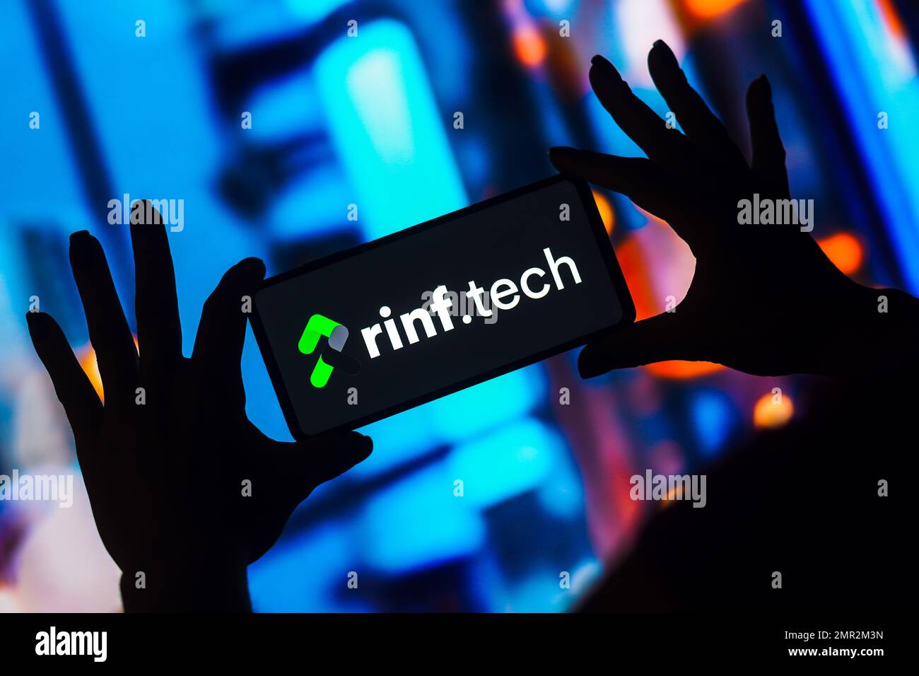 In this photo illustration, the Rinf Tech logo is displayed on a ...