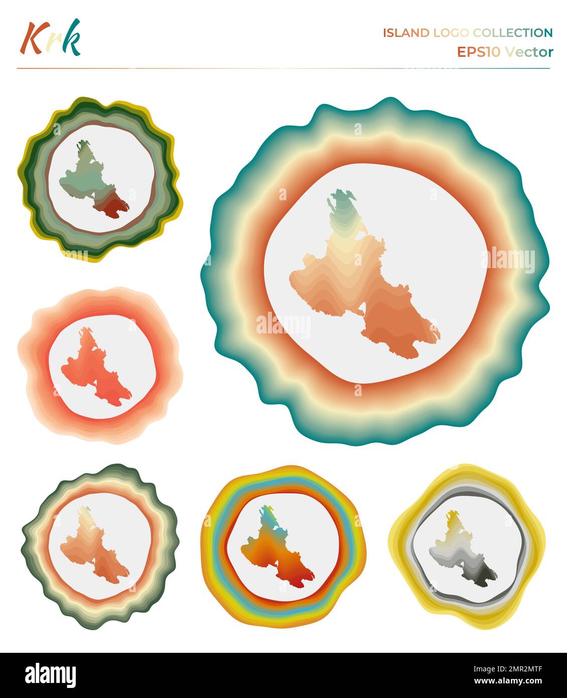 Krk logo collection. Colorful badge of the island. Layers around Krk ...