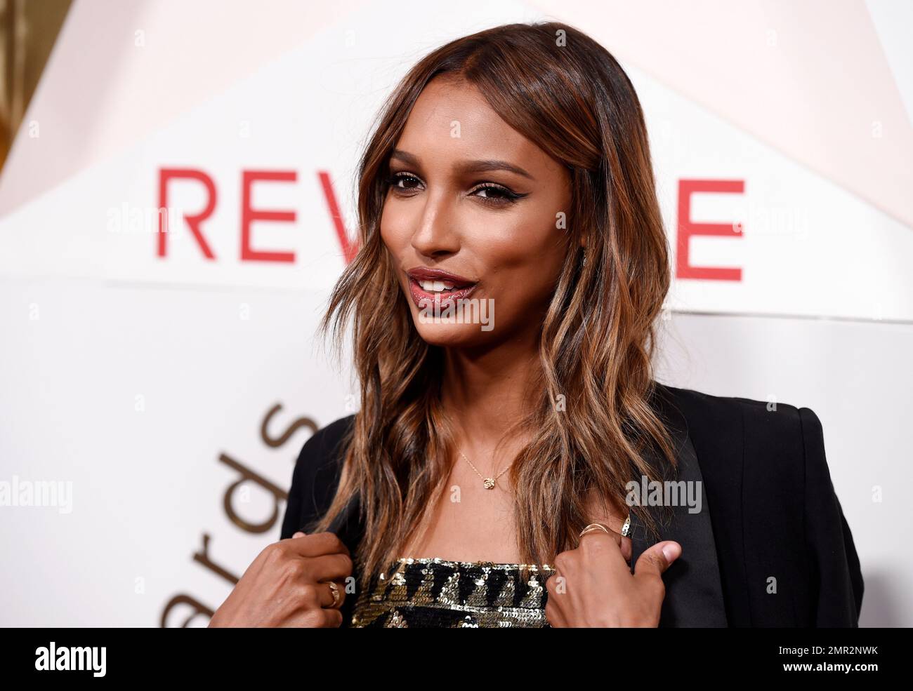 Model Jasmine Tookes poses at the 2017 Revolve Awards at the Dream ...