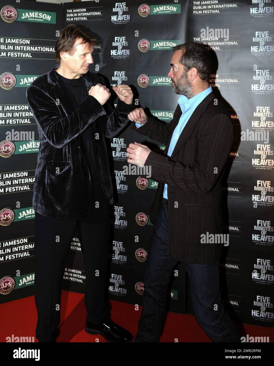 Irish actor Liam Neeson and James Nesbitt arrive at the movie premier ...