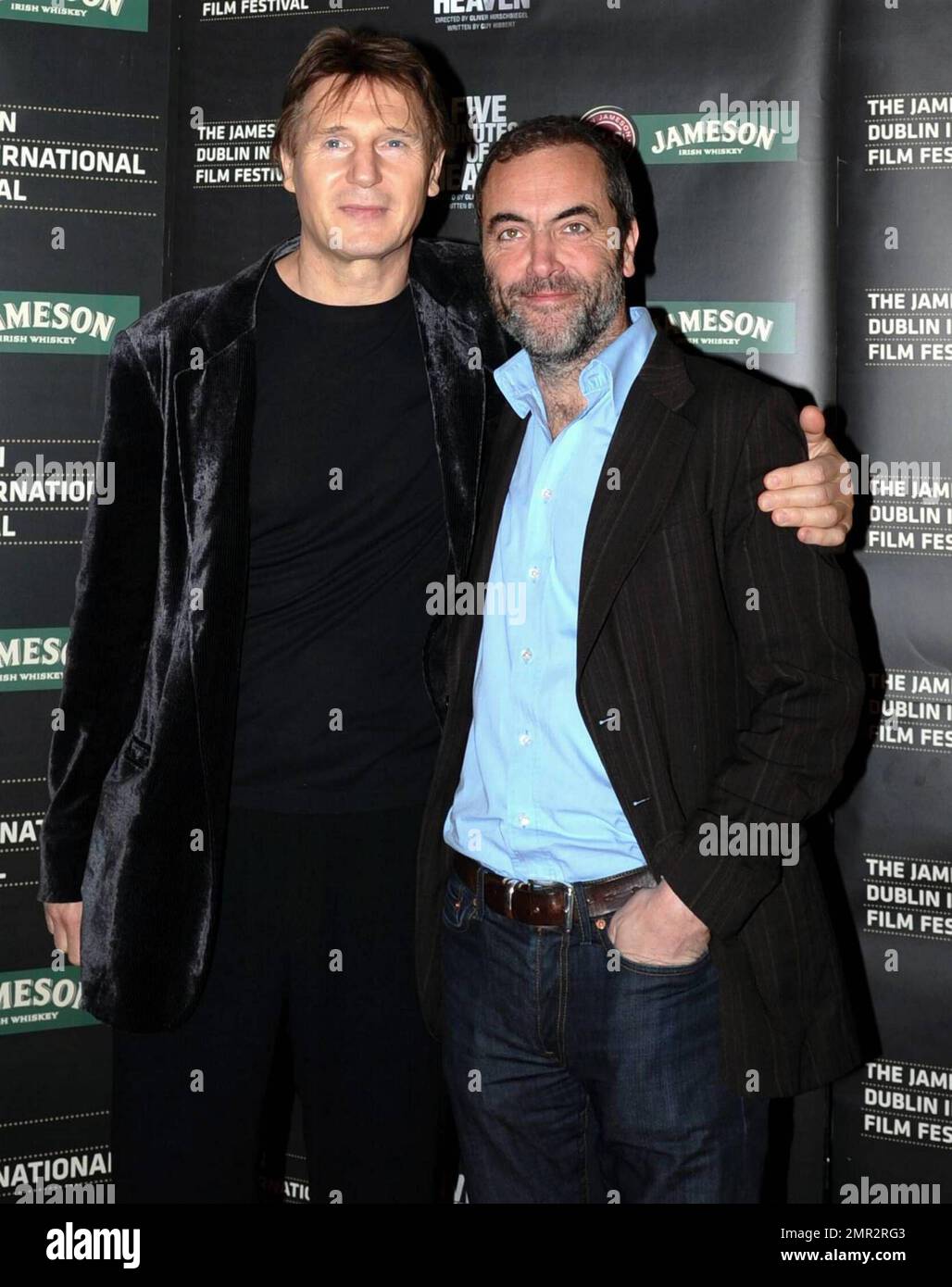 Irish actor Liam Neeson and James Nesbitt arrive at the movie premier ...