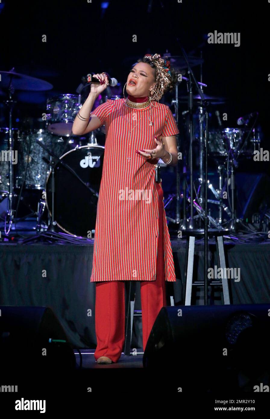 Andra Day performs during a community concert at the Obama Foundation ...