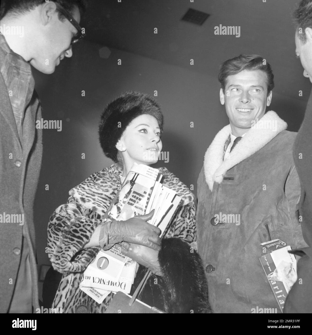 British film and television actor Roger Moore at London Airport after ...