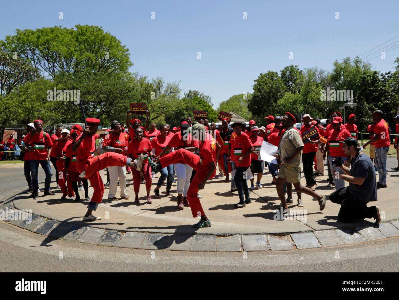 Members of the Economic Freedom Fighters (EFF) protest outside the ...