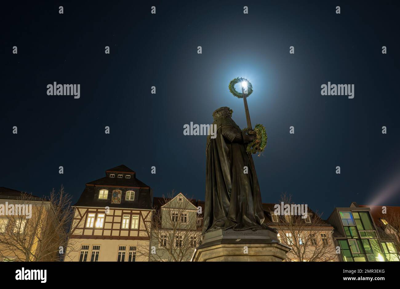 Longexposure in jena at night with full moon and Hanfried statue Stock ...