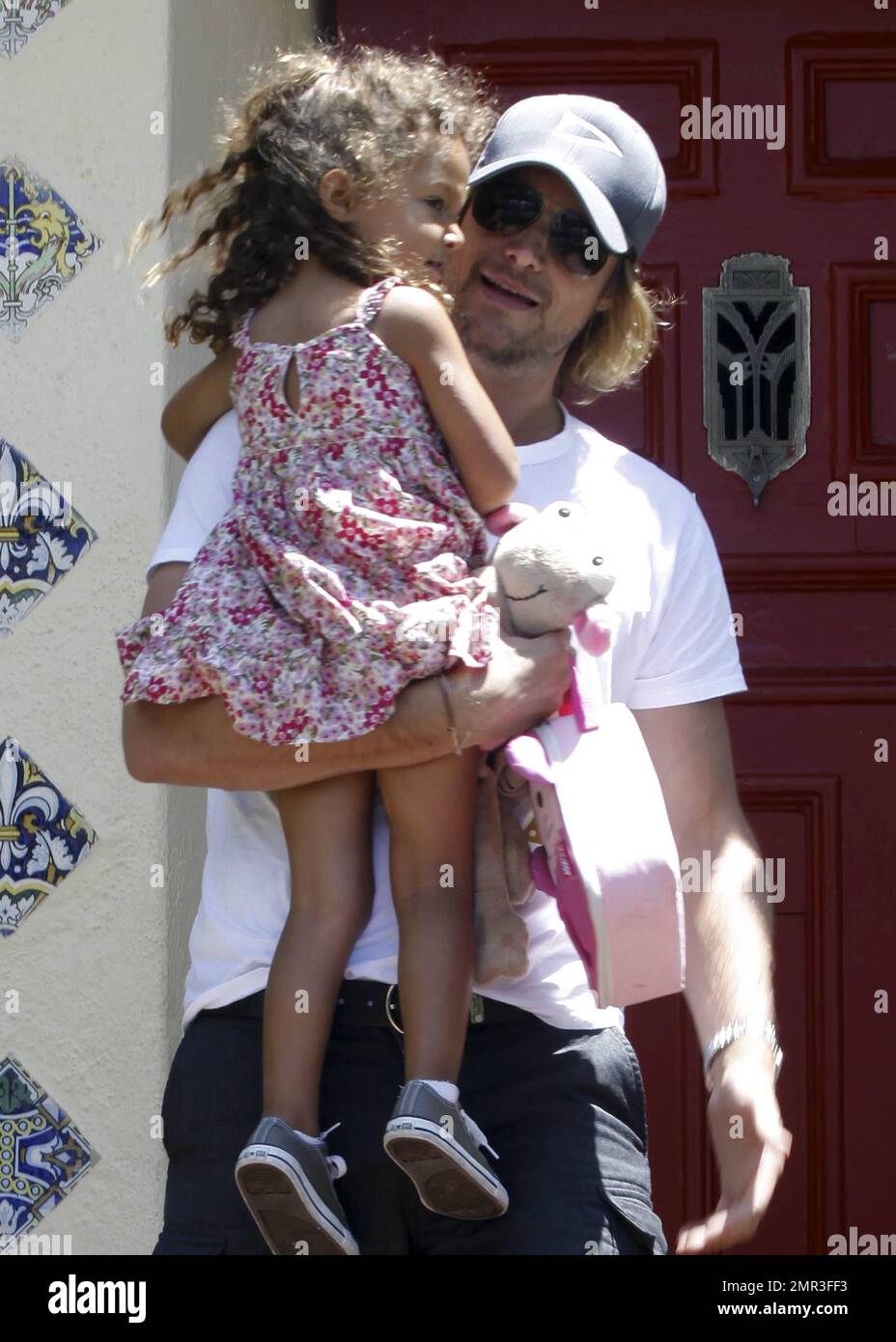 Proud papa Gabriel Aubry picks up daughter Nahla from preschool. Nahla is his daughter with ...