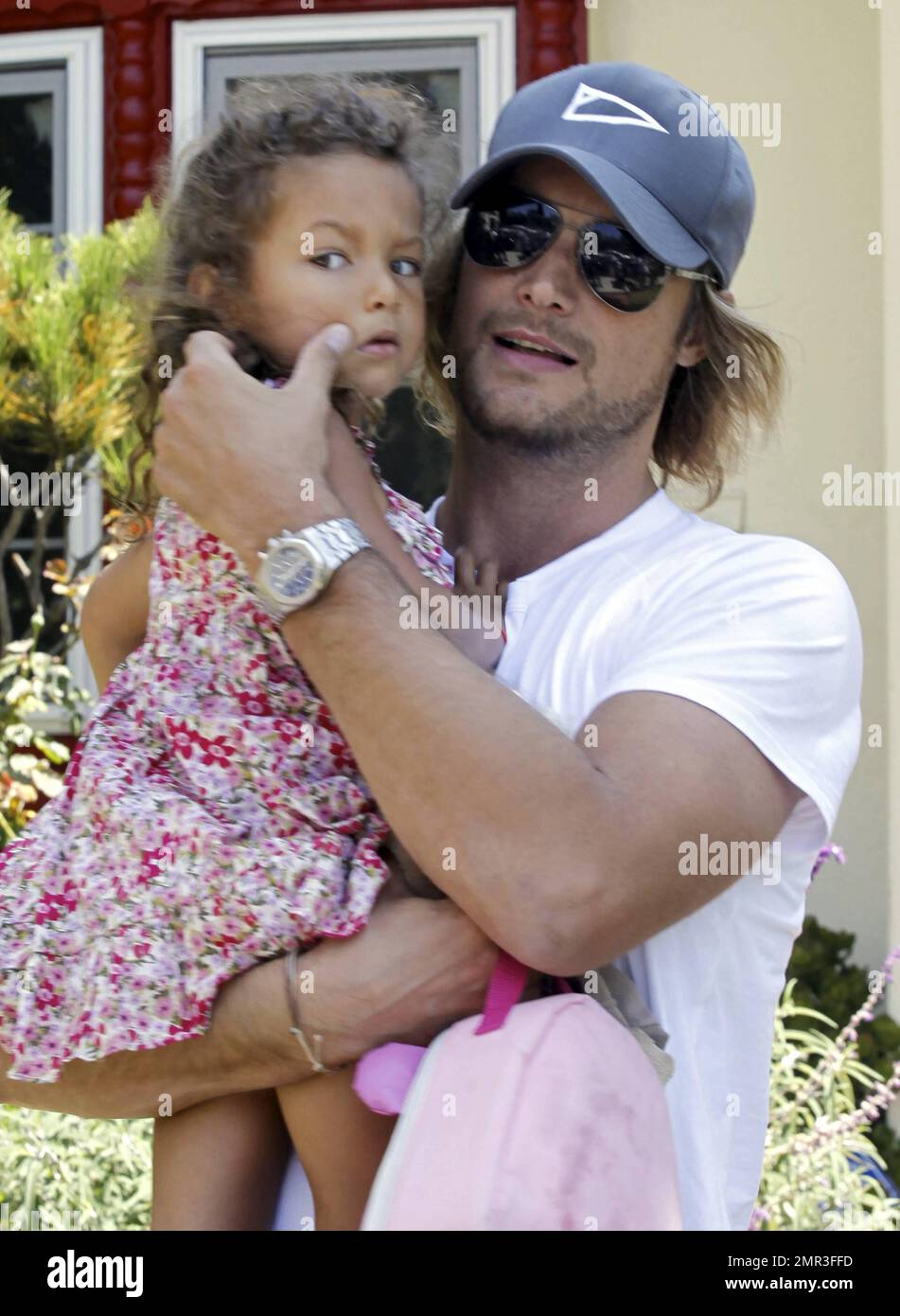 Proud papa Gabriel Aubry picks up daughter Nahla from preschool. Nahla ...