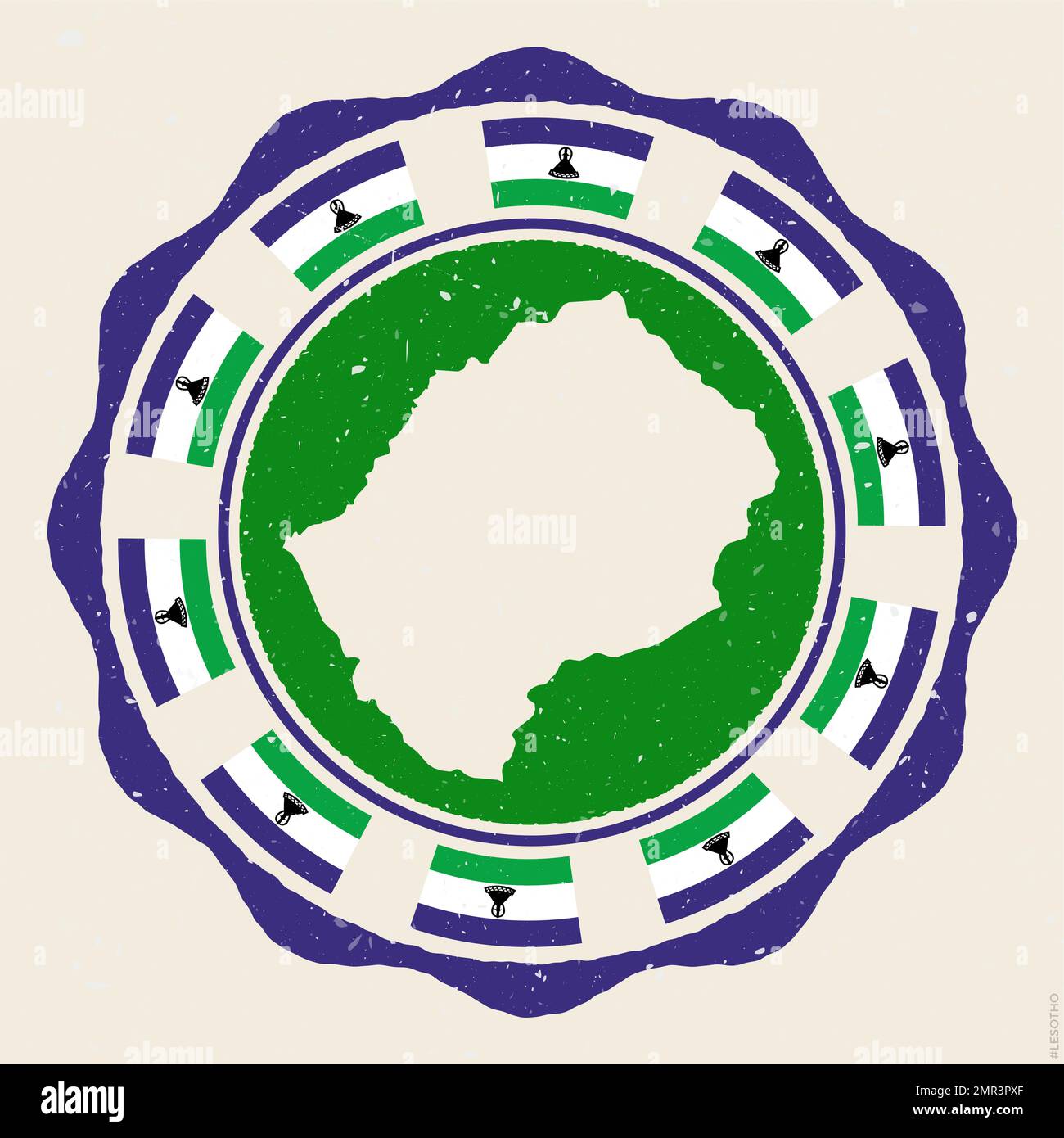 Lesotho vintage sign. Grunge round logo with map and flags of Lesotho ...