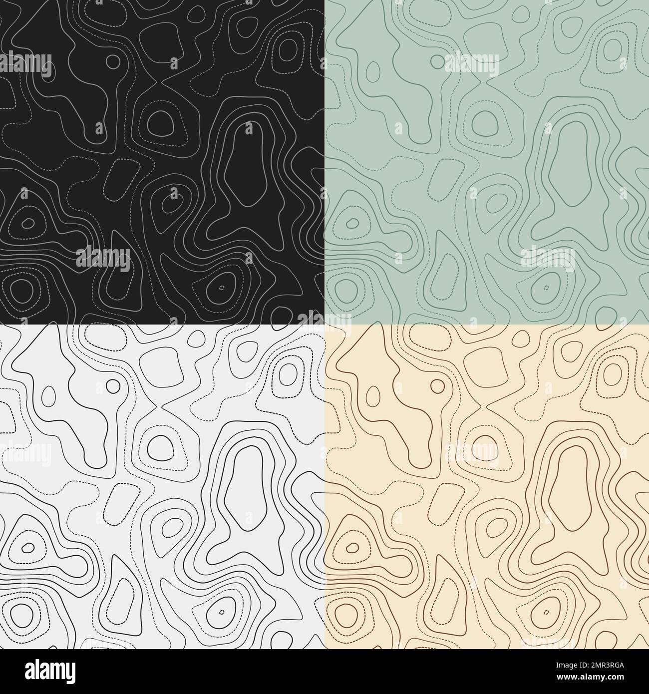 Topography patterns. Seamless elevation map tiles. Appealing isoline ...