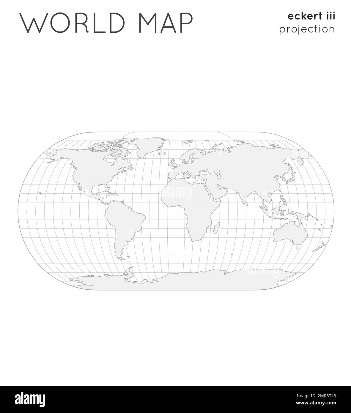 World Map Globe In Eckert Iii Projection With Graticule Lines Style Outline Vector