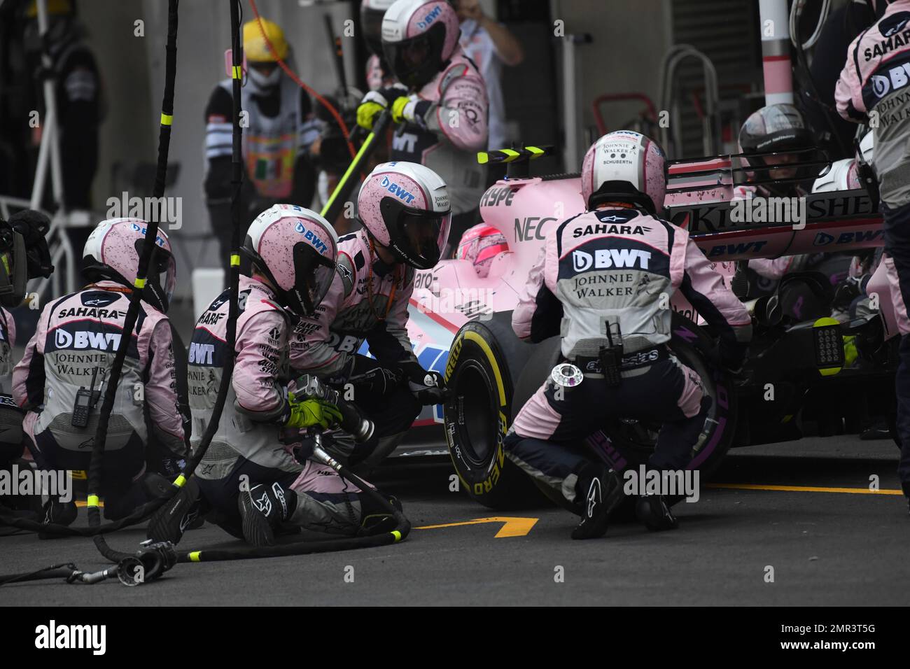 Force India driver Sergio Perez, from Mexico, enters the pits during ...